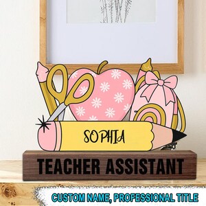 Personalized Cute Teacher Assistant Desk Name Plate, Wooden Classroom ...