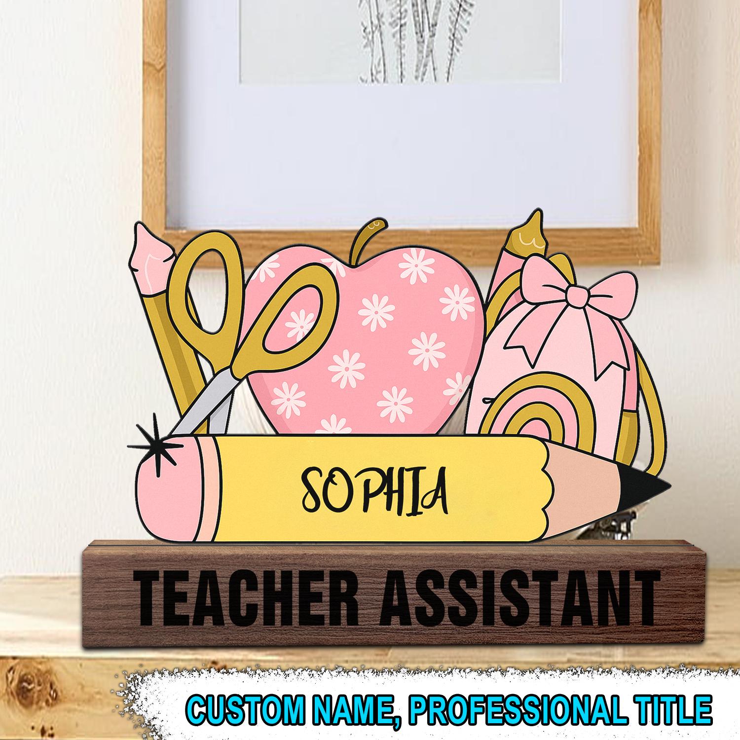 Personalized Cute Teacher Assistant Desk Name Plate, Wooden Classroom ...