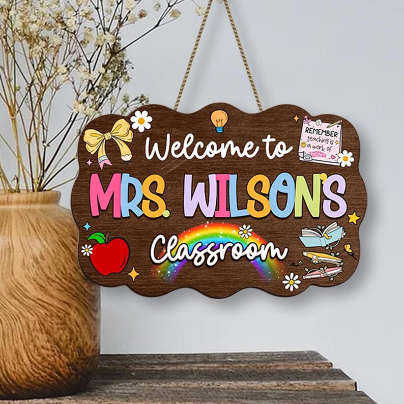 Personalized Welcome to Classroom Door Sign for Teachers, Rainbow ...
