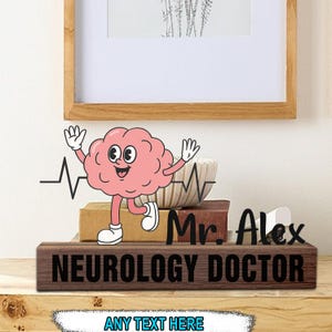 Custom Neurology Doctor Desk Sign With Cute Brain Heartbeat Line Funny ...