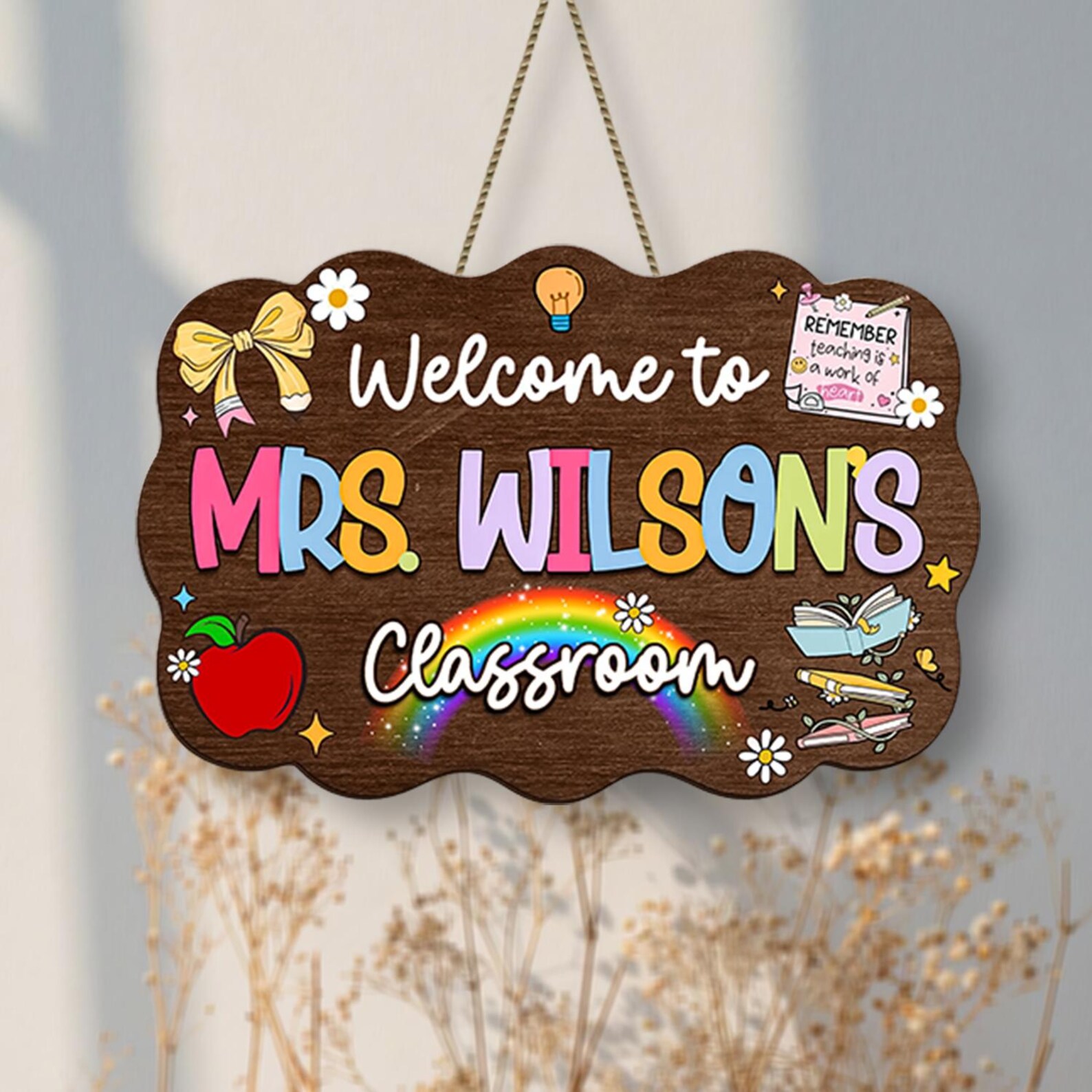 Personalized Welcome to Classroom Door Sign for Teachers, Rainbow ...