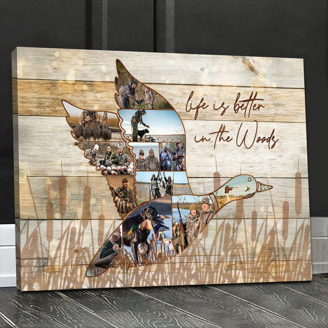Custom Photo Duck Hunting Collage Canvas, Rustic Wood Look ...