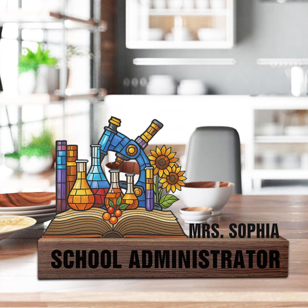 Personalized Educator Desk Name Plate With Science Lab Sunflower Wooden ...