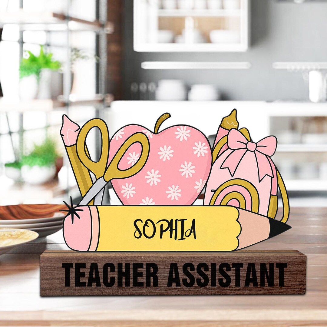 Personalized Cute Teacher Assistant Desk Name Plate, Wooden Classroom ...