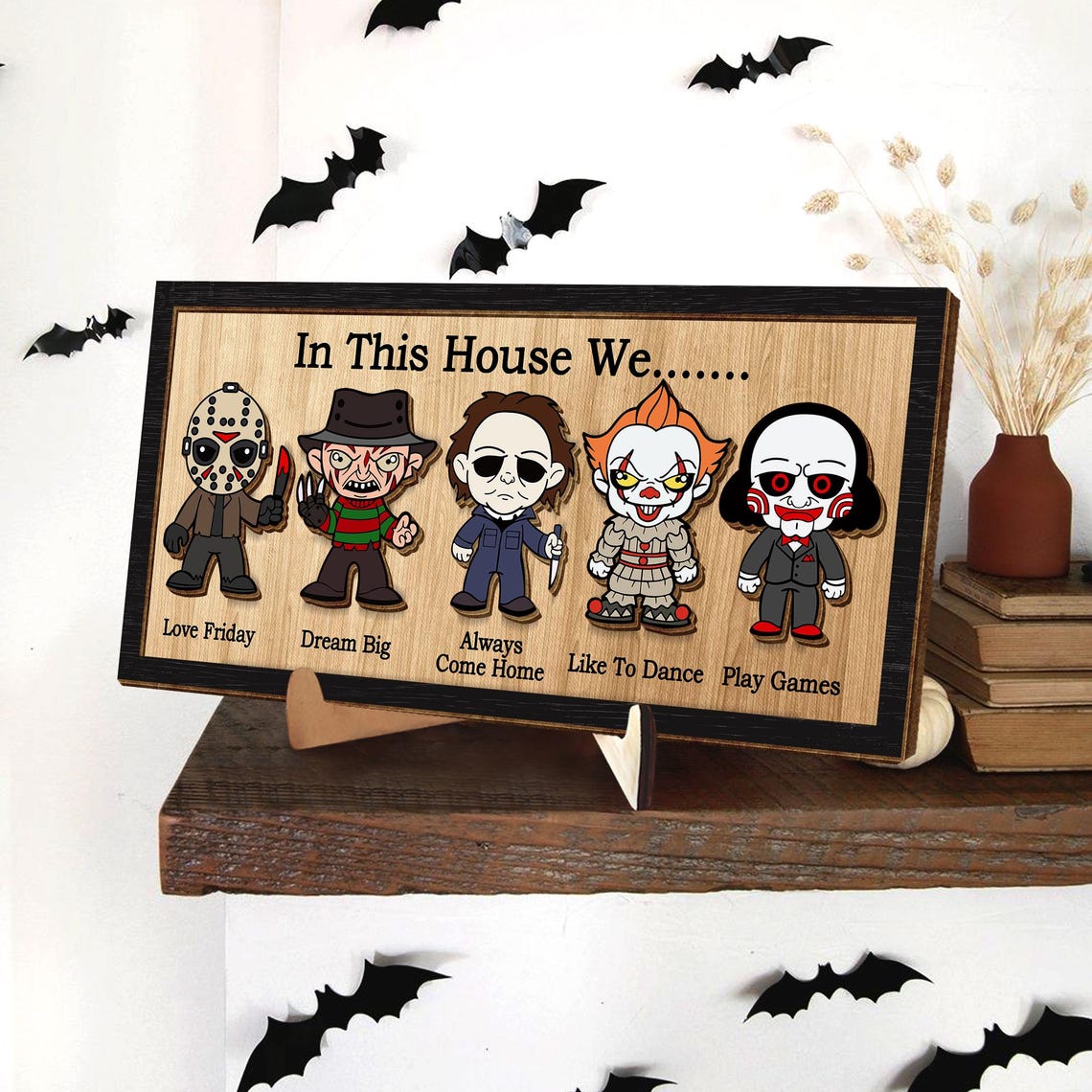 In This House We Horror Character Halloween Frame Wood Sign Home ...