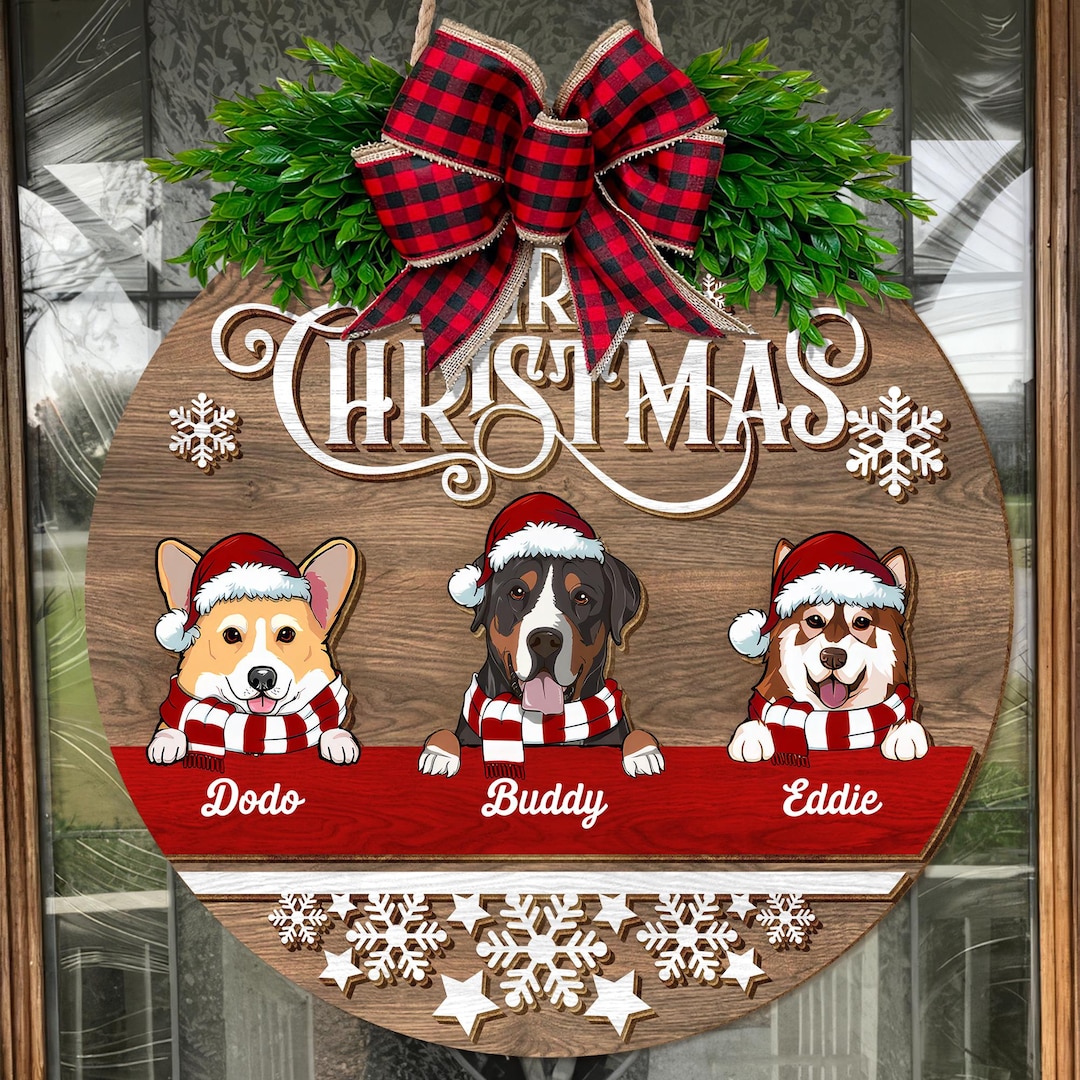 Personalized Dog Door Sign, Christmas Wreath Decorations, Gifts for Dog ...