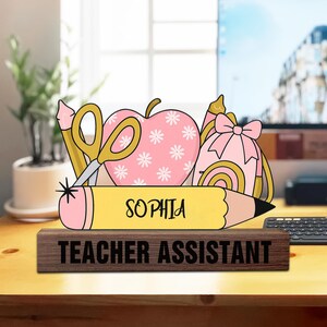 Personalized Cute Teacher Assistant Desk Name Plate, Wooden Classroom ...