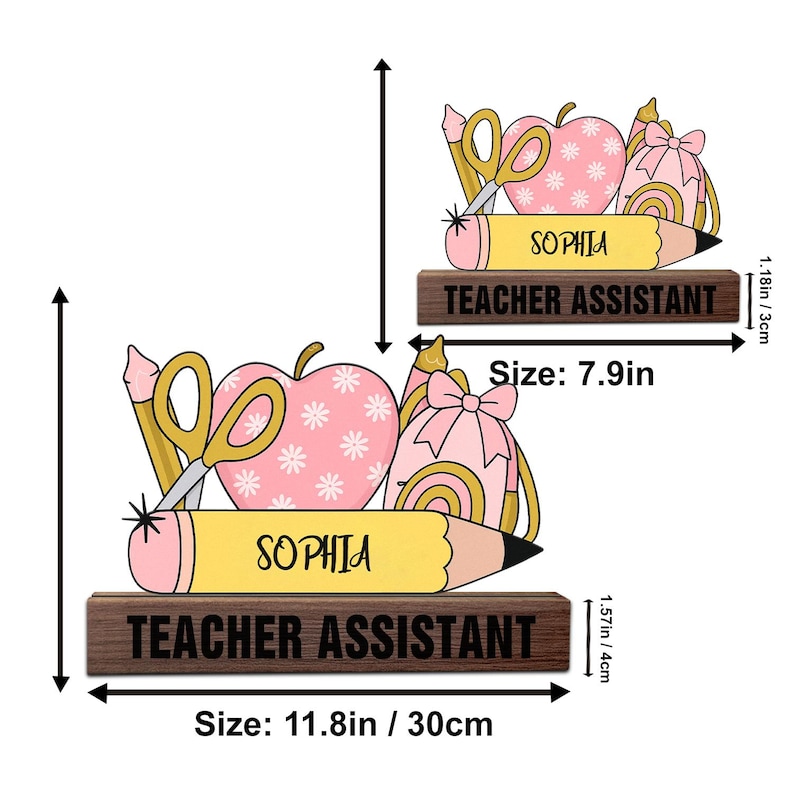 Personalized Cute Teacher Assistant Desk Name Plate, Wooden Classroom ...