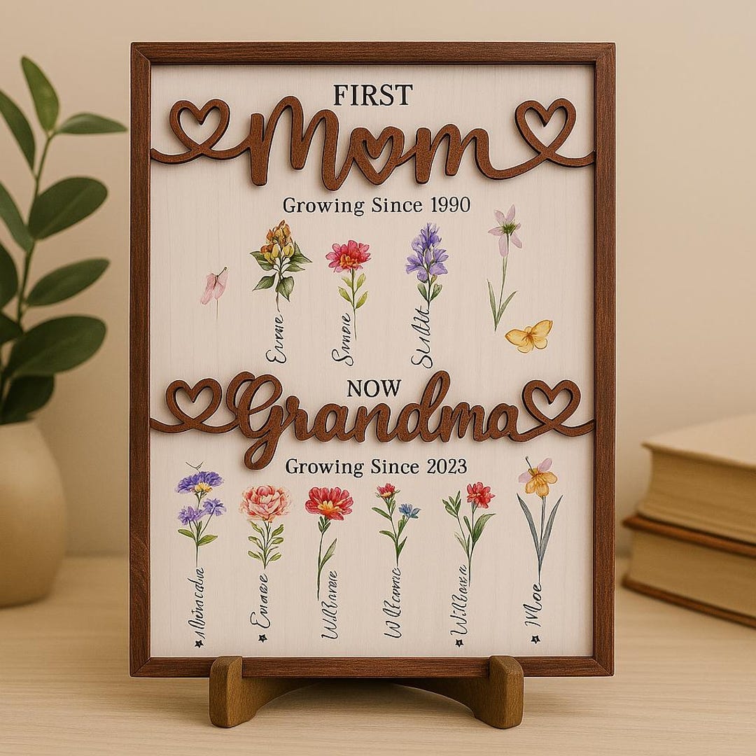 Custom Grandma's Garden Wooden Sign, Personalized Birth Month Flowers ...