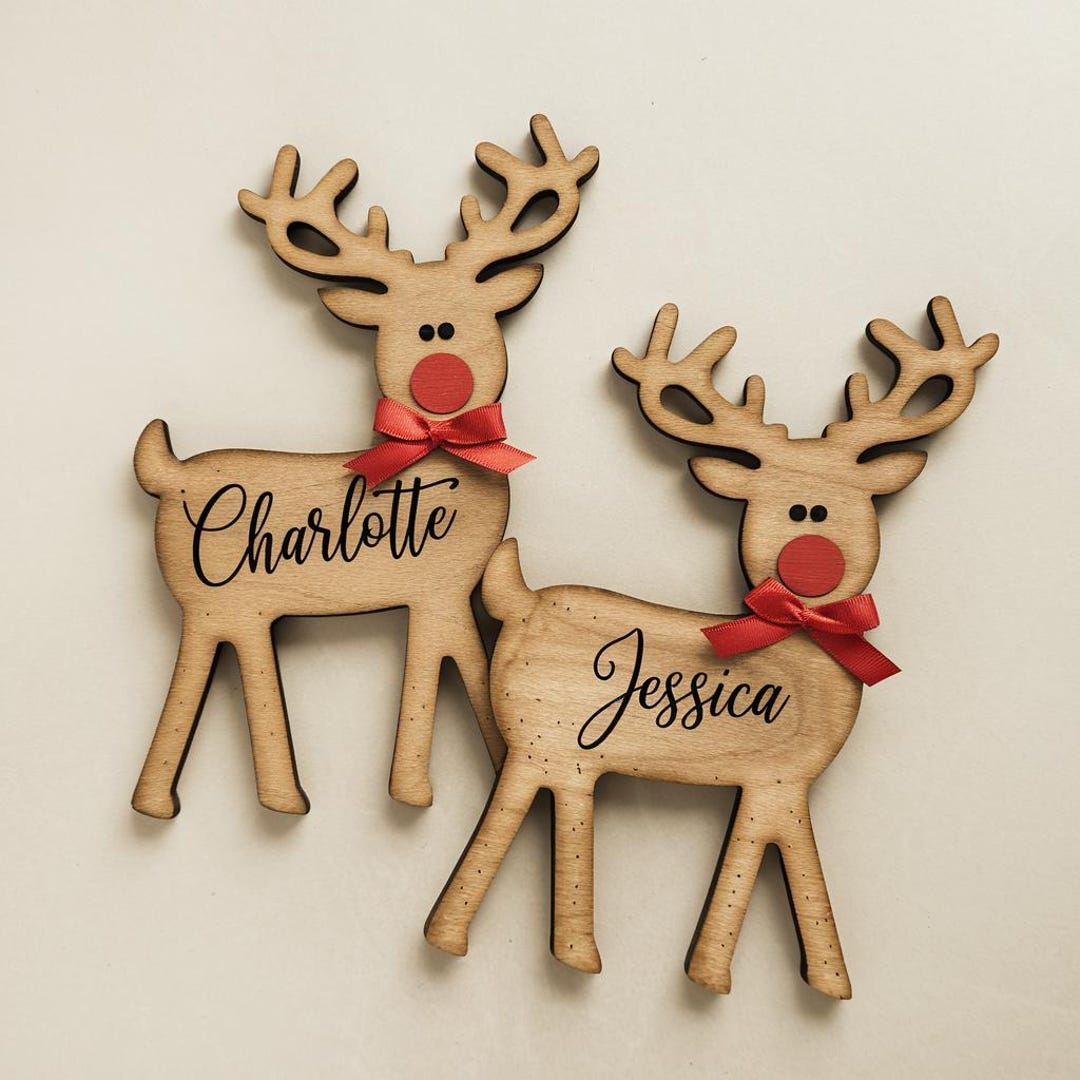 Freestanding Wooden Reindeer With Engraved Name, Custom Family Name ...