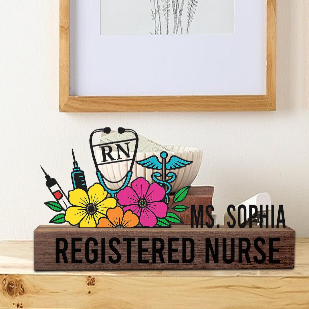 Personalized Nurse Desk Nameplate RN Office Plaque With Wildflower ...