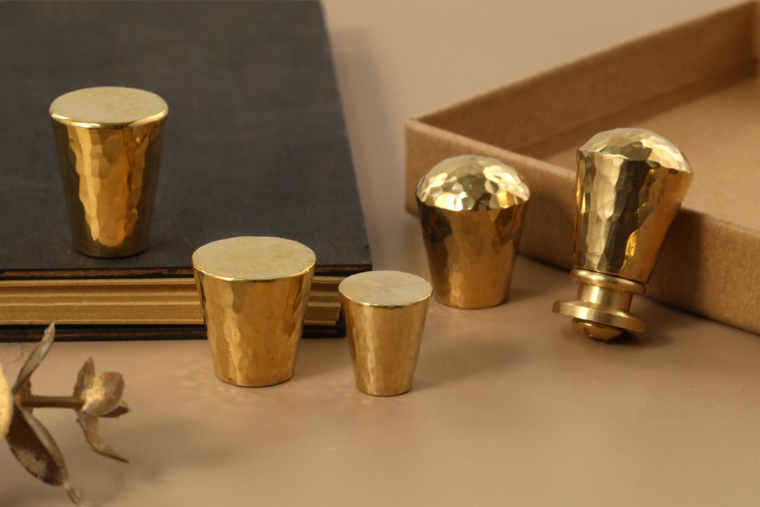 Solid Brass Hammered Cabinet Drawer Knob, Cone Cupboard Knob Pull, Mini Closet Handle for Modern ...