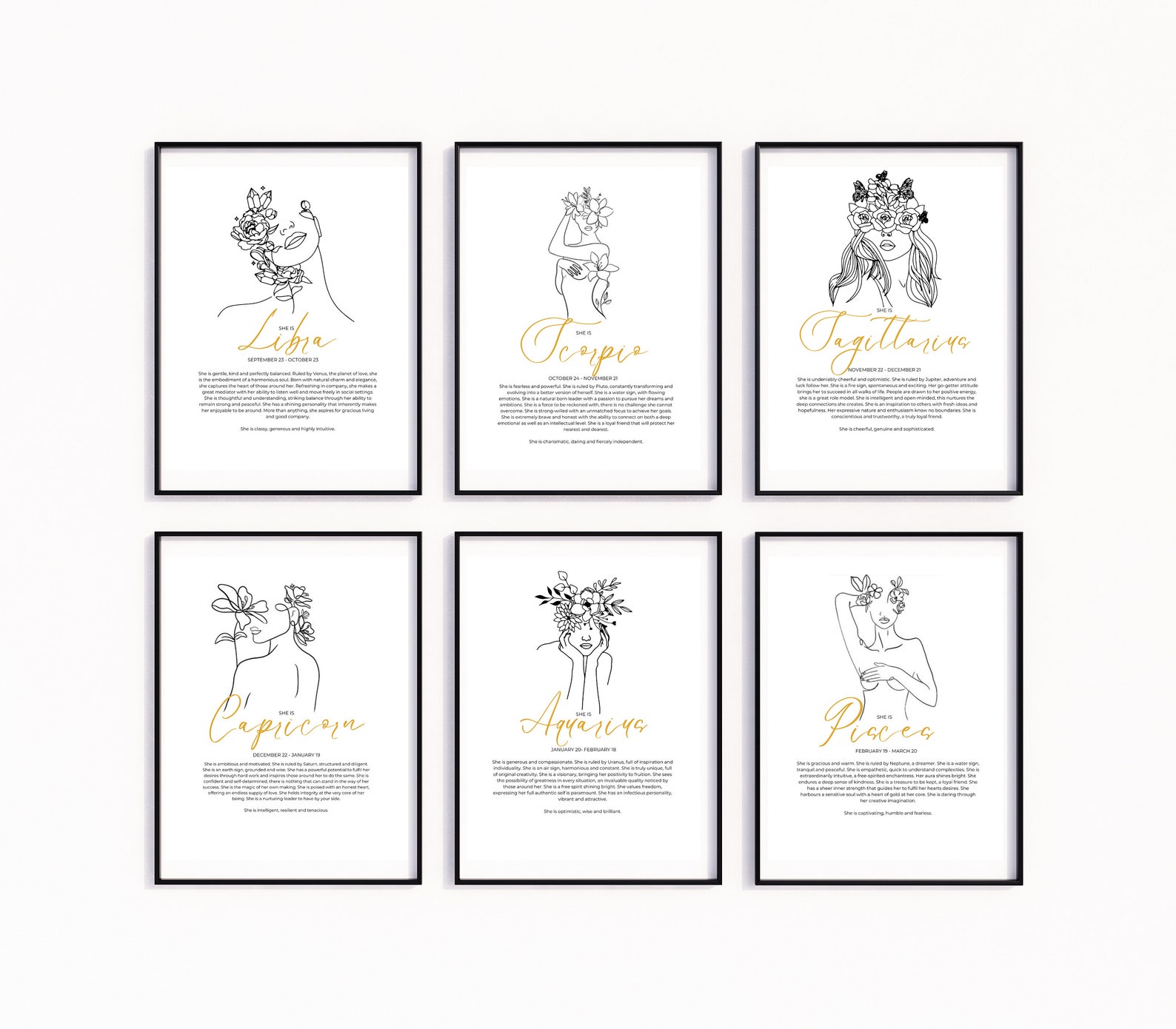 She is Zodiac Print Poster Print Zodiac Star Signs Wall Art Gift ...