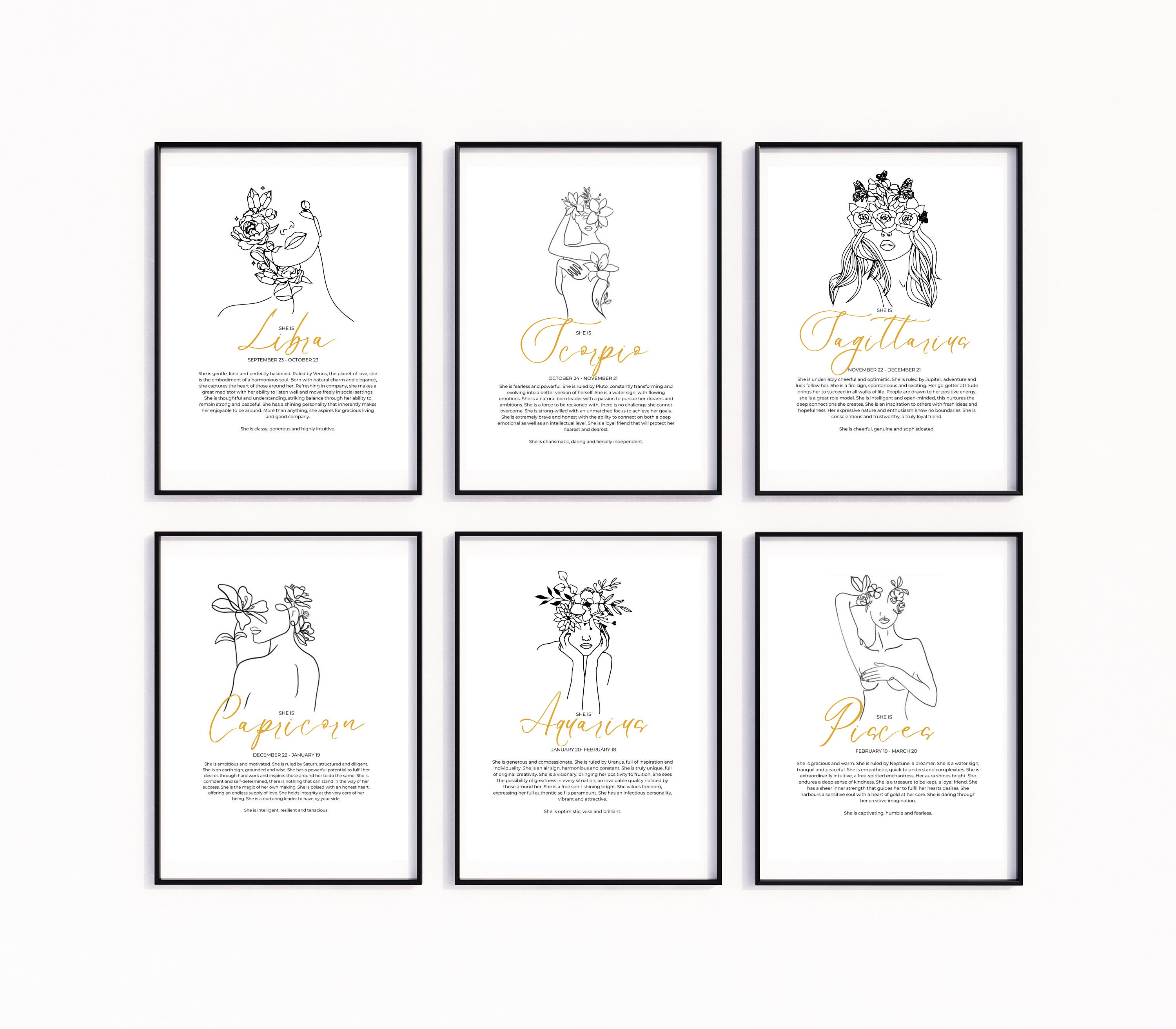 She is Zodiac Print Poster Print Zodiac Star Signs Wall Art Gift ...