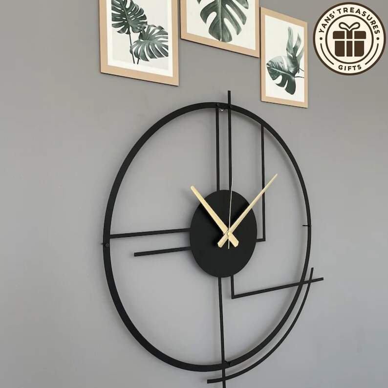 Modern Black Metal Wall Clock Silent, Minimalist Design, Perfect Home ...