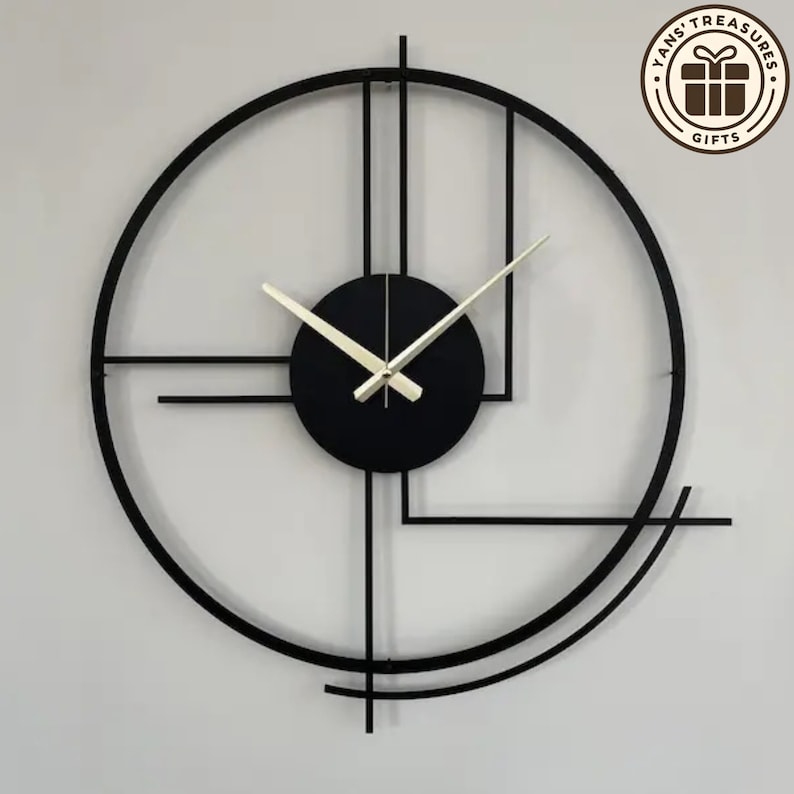 Modern Black Metal Wall Clock Silent, Minimalist Design, Perfect Home ...