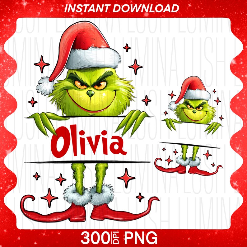 Custom Christmas Grinch Name PNG, Family Thief Art (digital Download ...