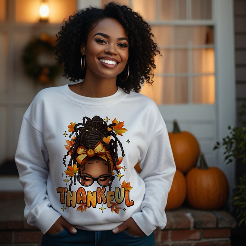 Thankful Afro Messy Bun PNG, Thanksgiving Fall Designs (digital ...