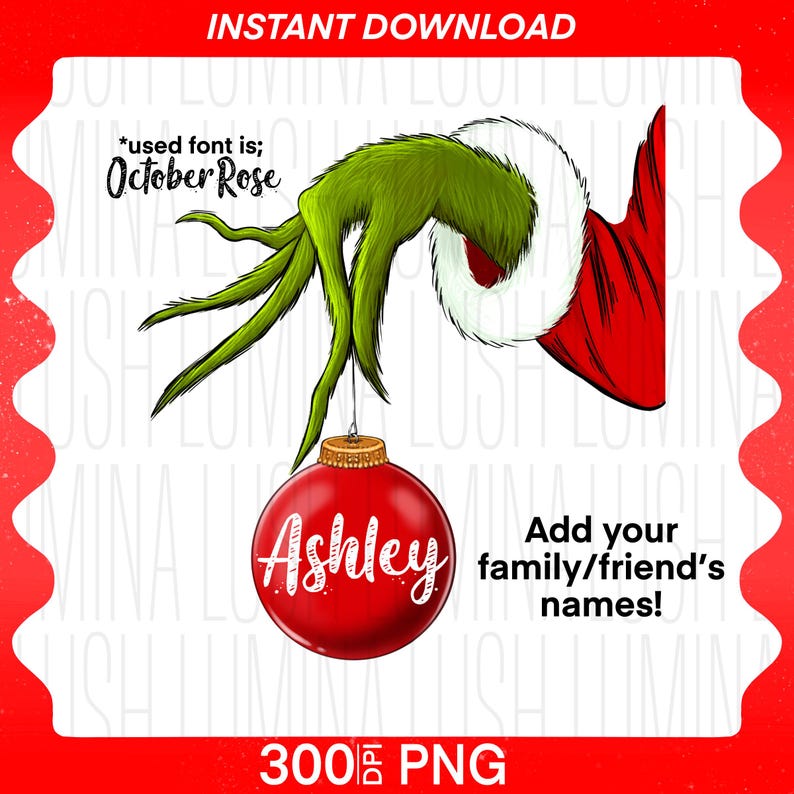 Custom Family Name Christmas PNG Bundle, Grinc Characters, Christmas ...