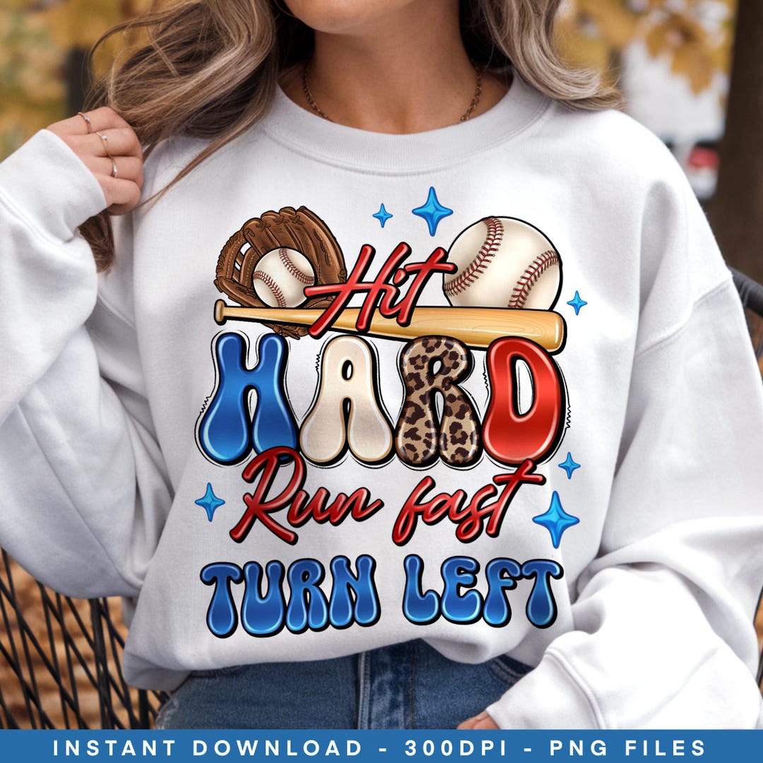 Retro Baseball PNG: Hit Hard Run Fast Design (digital Download - Etsy