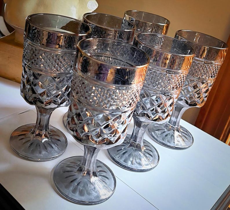 Anchor Hocking Carnival Glass Pewter Mist Goblets Set of 6 - Etsy