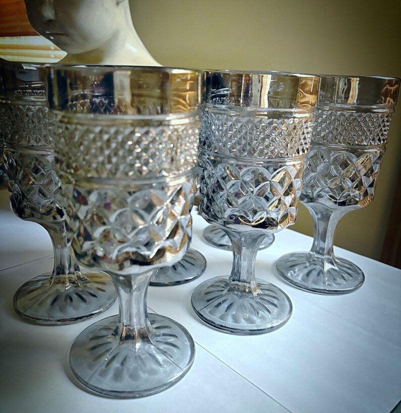 Anchor Hocking Carnival Glass Pewter Mist Goblets Set of 6 - Etsy