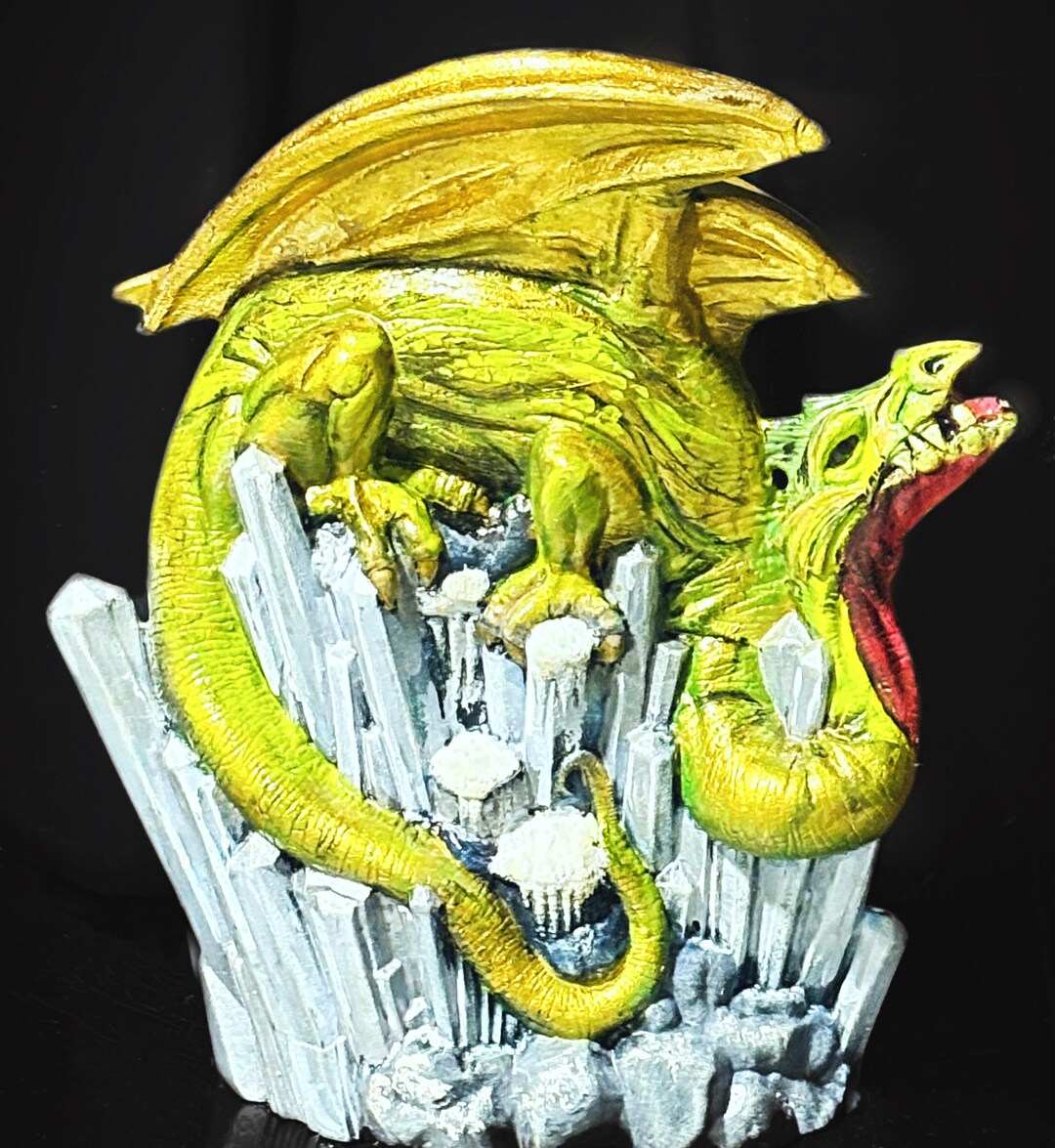 Handpainted Ceramic Dragon Figure Statue Gilded Wings Golden Red Throat ...
