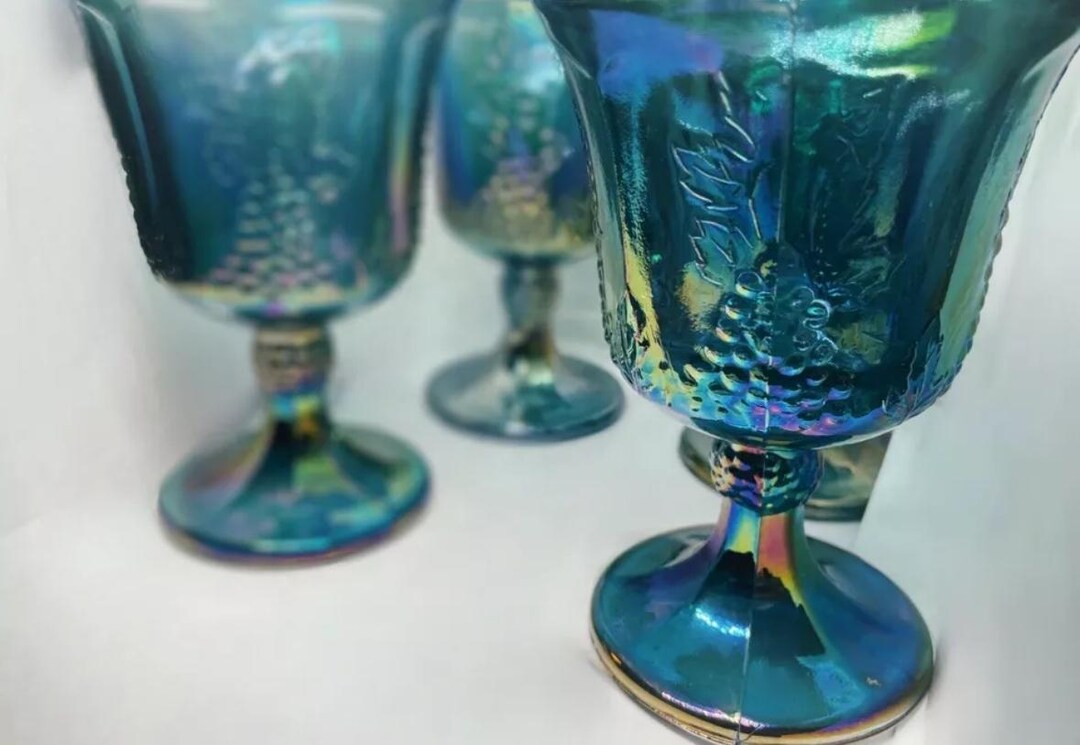 5 Indiana Glass Company Colony Harvest Blue Iridescent Carnival Glass ...