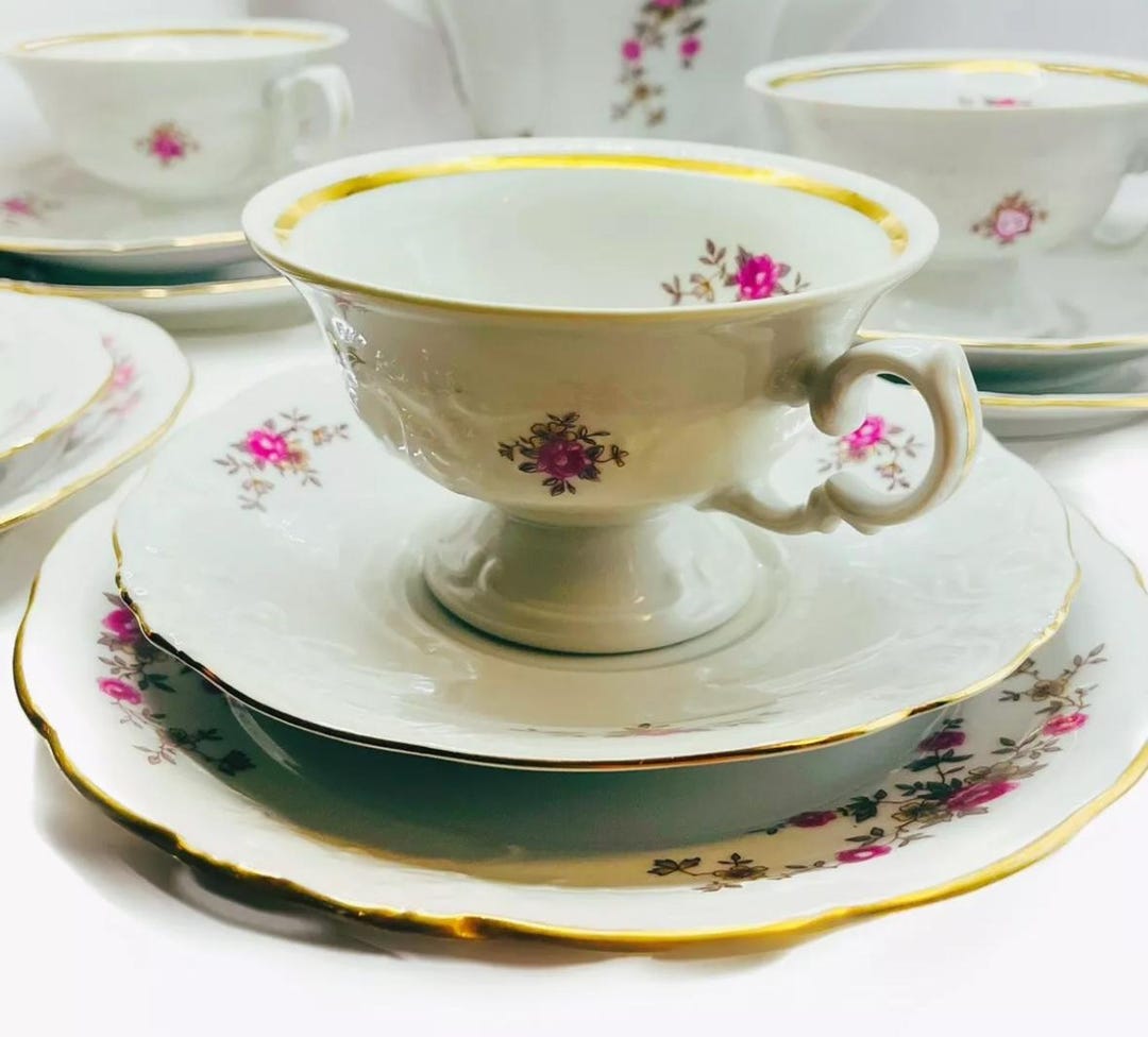 Wawel China Tea Rose Trio 3 Piece Setting Cup Saucer Dessert Made in ...