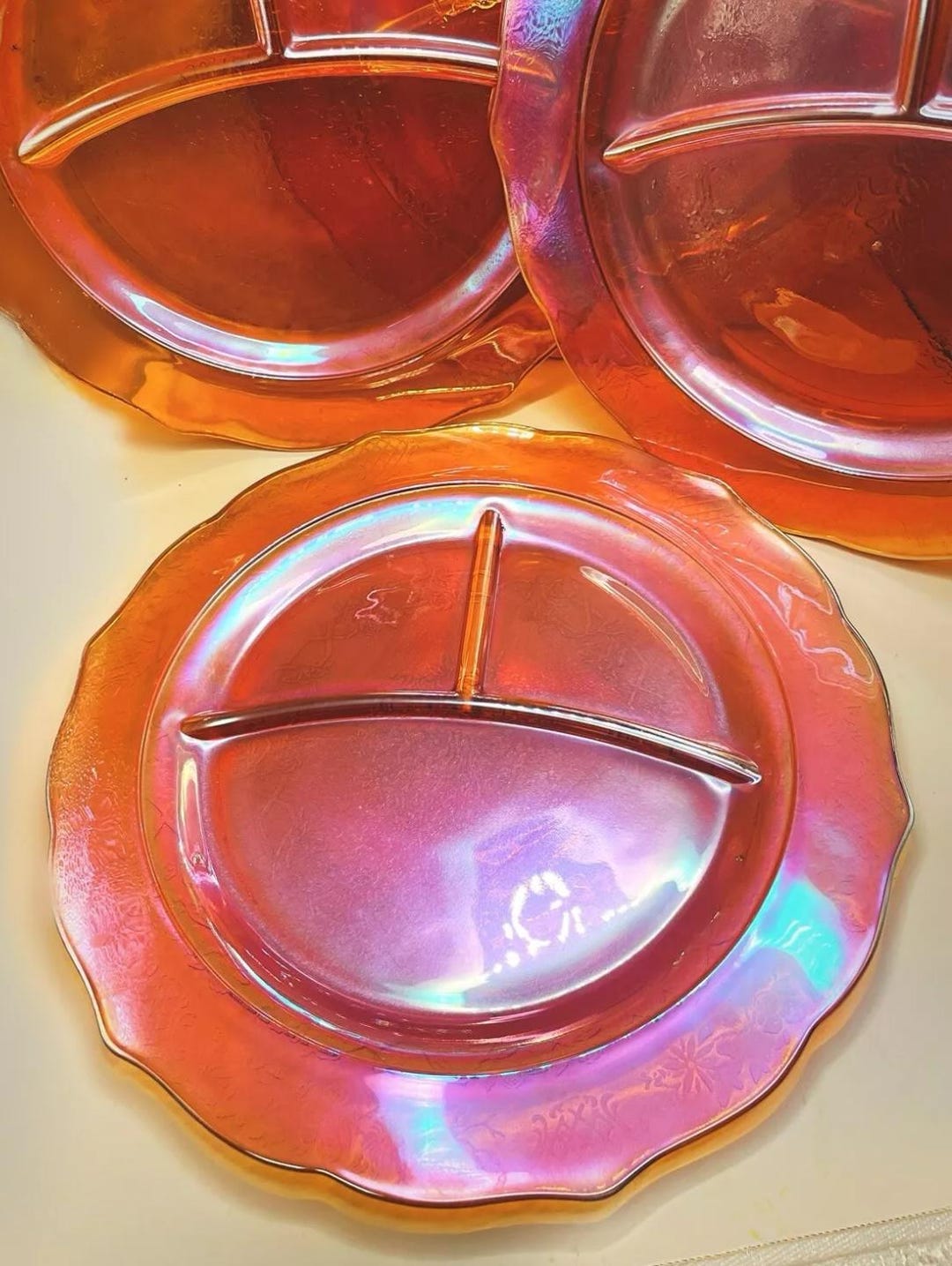 Vintage Federal Normandie Carnival Glass Antique Marigold Divided Plate ...