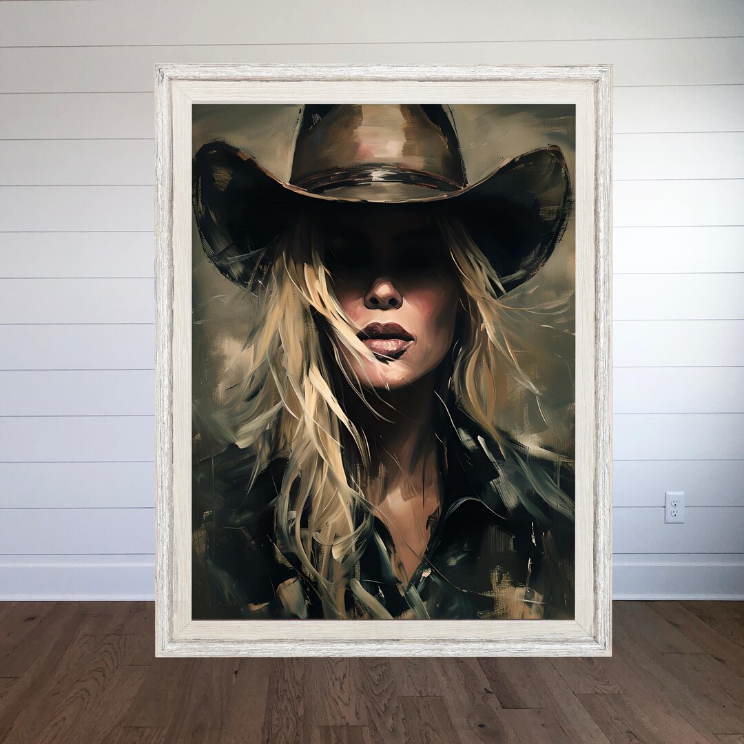 Cowgirl Portrait Western Wall Art, Dark Moody Boho Blonde Woman Print ...