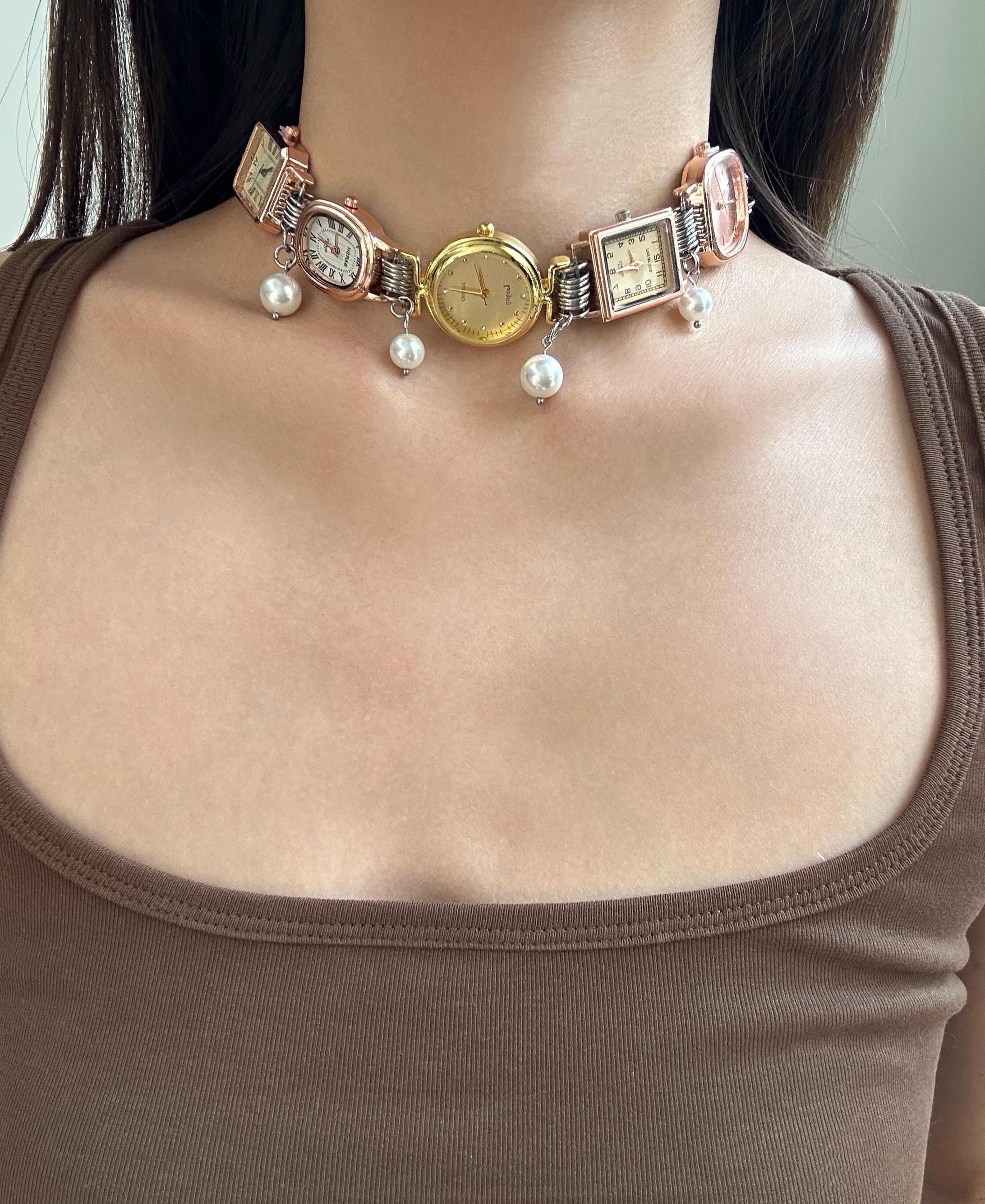 Vintage Watch Choker Necklace,muti Layered Chain Clock Necklace ...