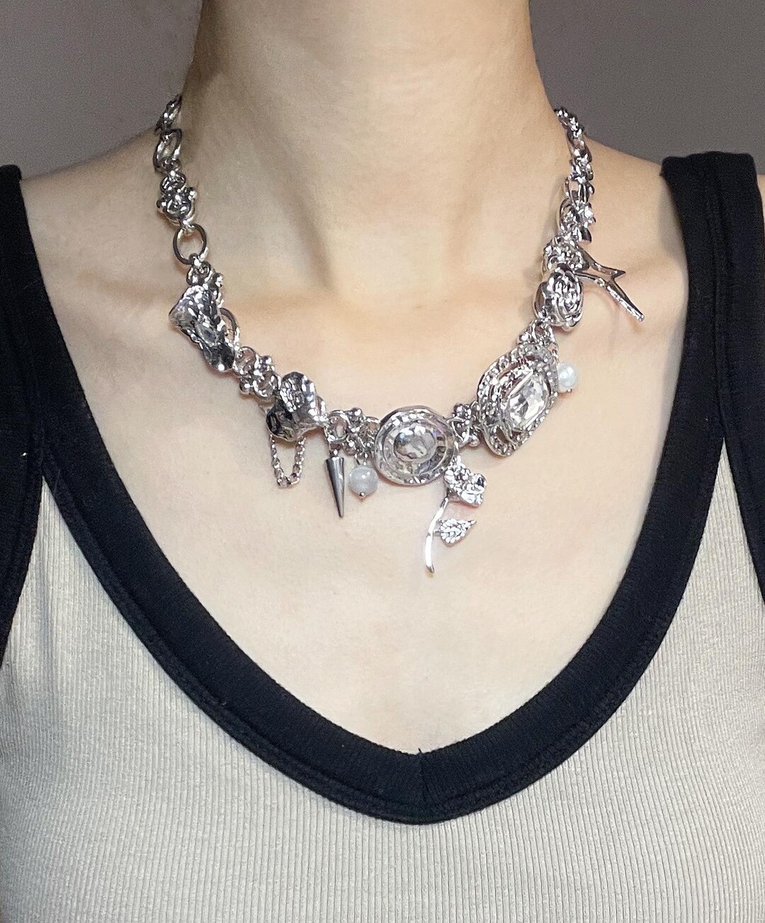 Cyberpunk Chain Necklace,cool Girl Choker Necklace,metallic Y2k Spike ...