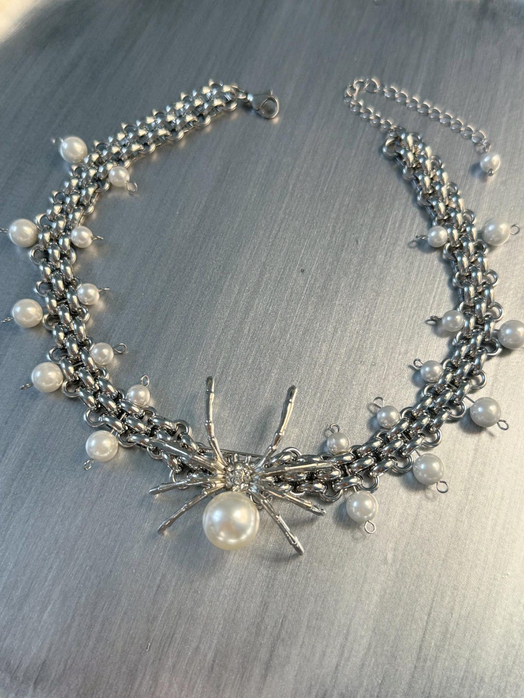 Pearl Spider Necklace, Gothic Choker,unique Goth Pearl Choker,spider ...