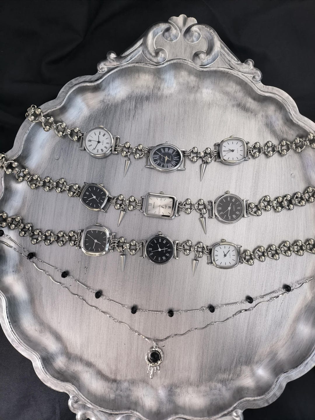 Punk Style Watch Choker Necklace,y2k Sliver Layered Chain Clock ...