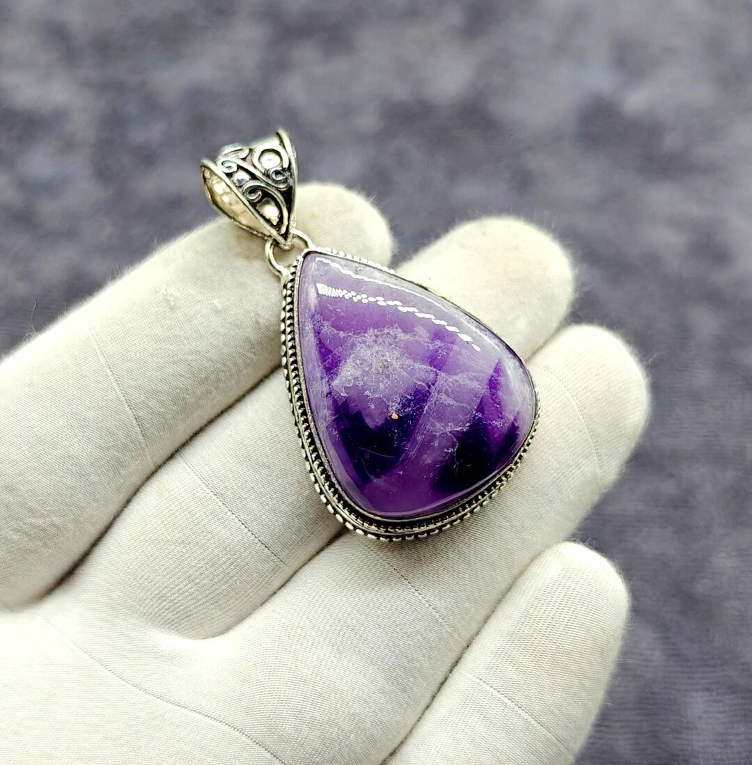 Natural Chevron Amethyst Pandant, Healing Pendant, Silver Pendant, Pear ...