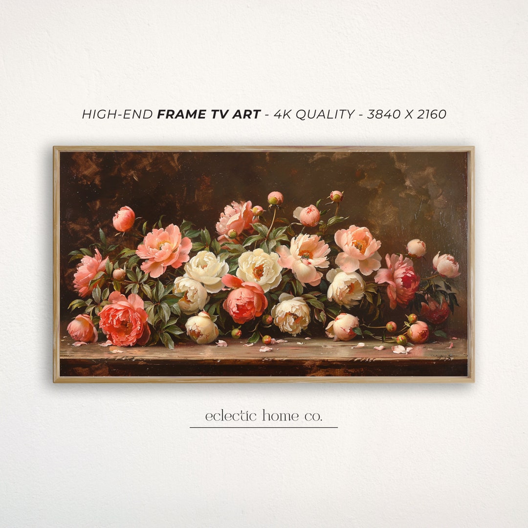 Frame TV Art Vintage Pink Floral Painting Digital Wall Art, Retro Girly ...