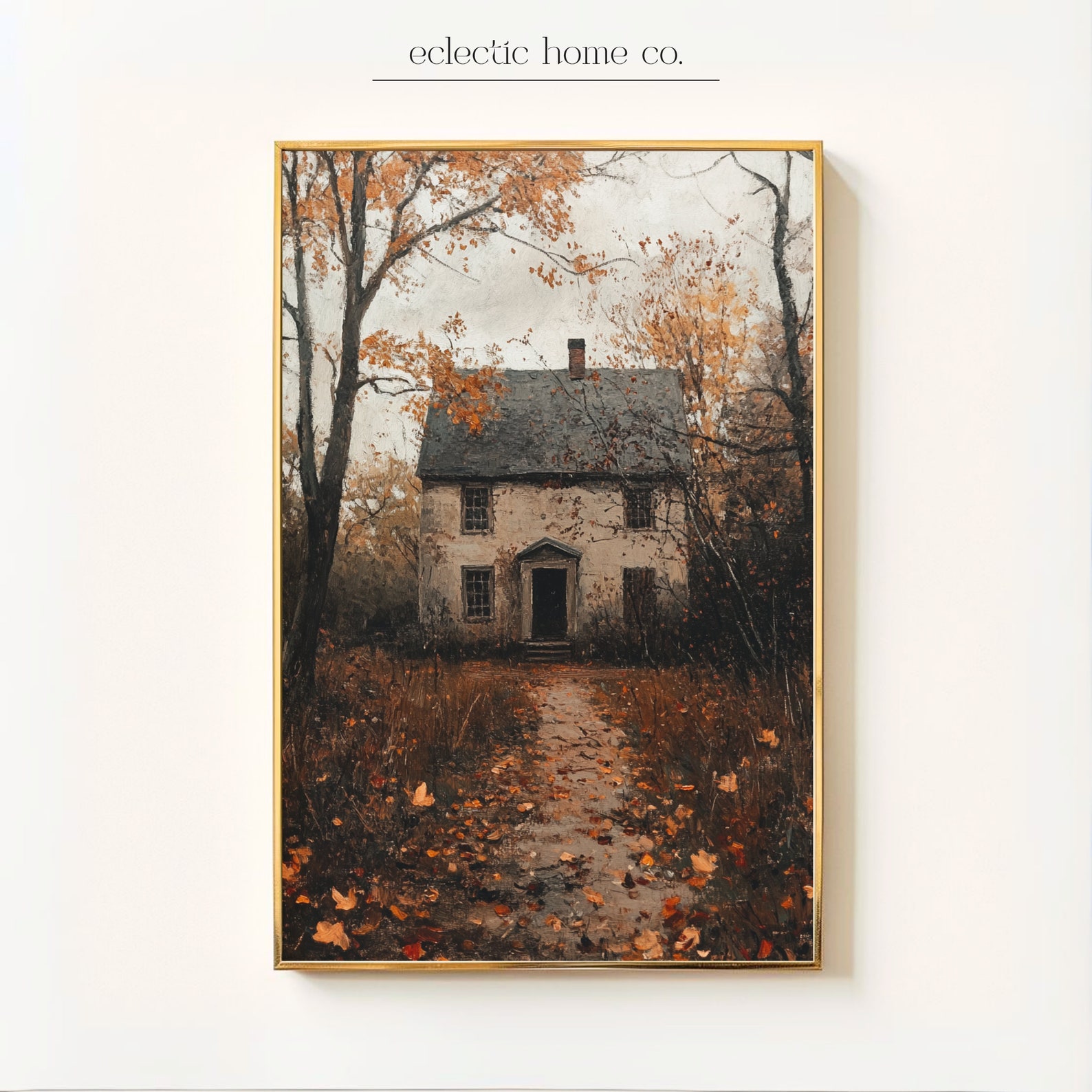 Vintage Fall Wall Art Printable Dark Cottagecore Landscape Painting ...