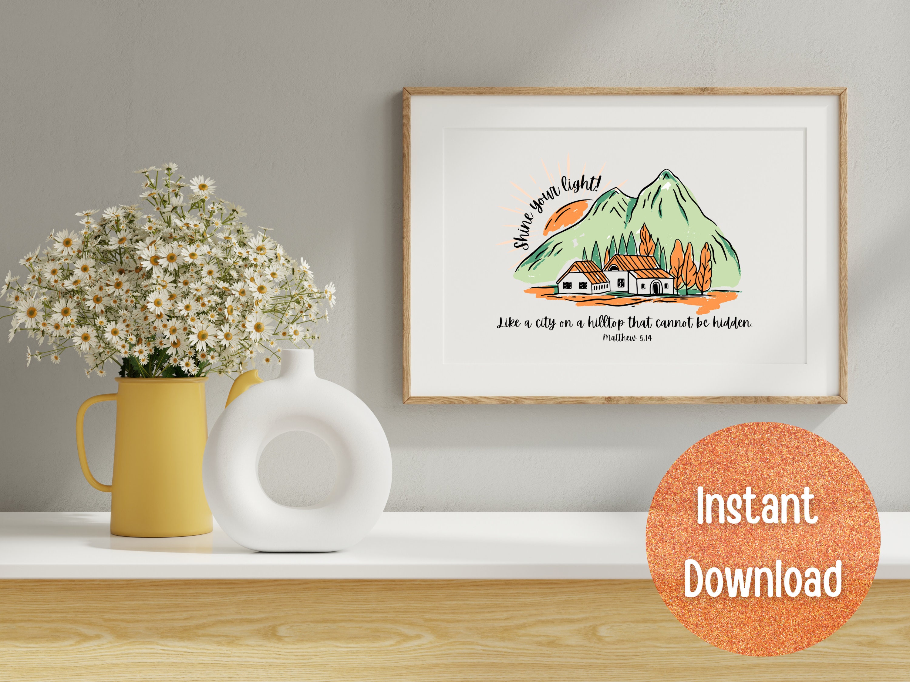 Printable Christian Wall Art Matthew 5:14 Shine Your Light Light of the ...