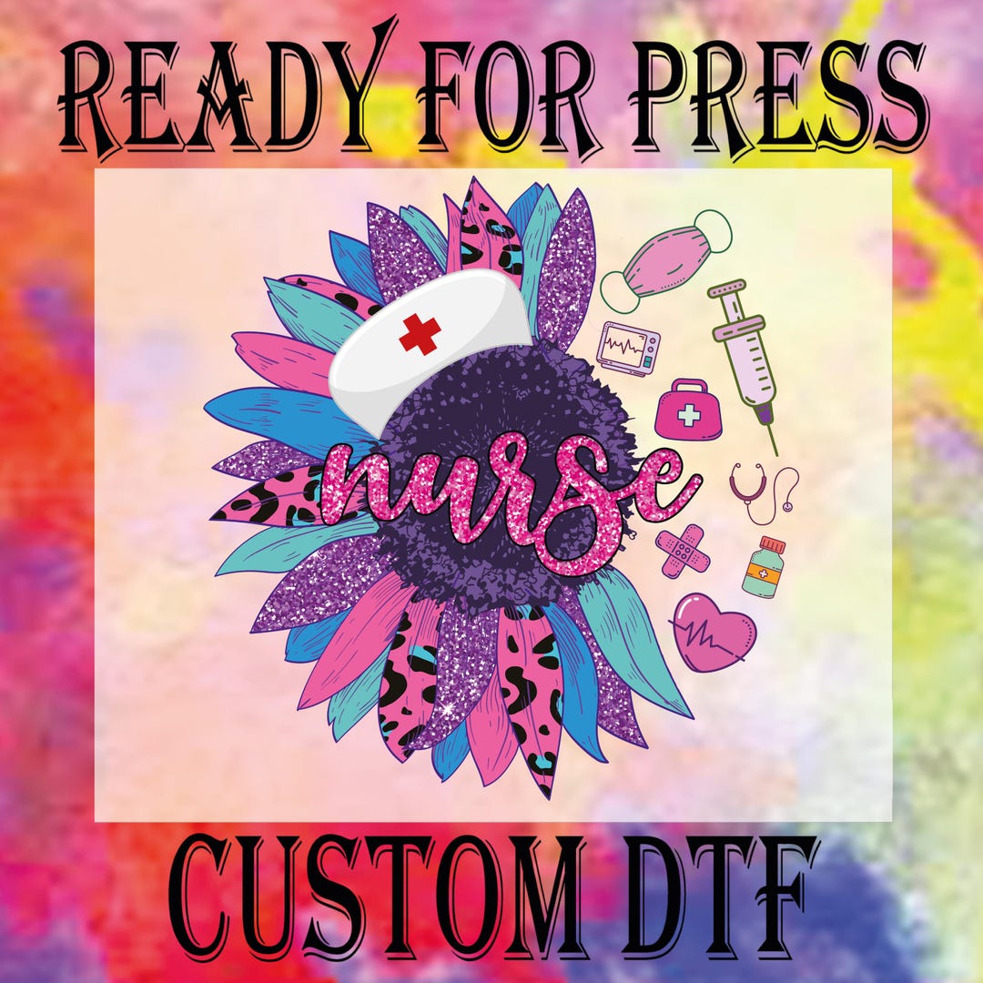 Floral Nurse Ready to Press, Glitter Nurse DTF Transfer, Gift for Nurse ...