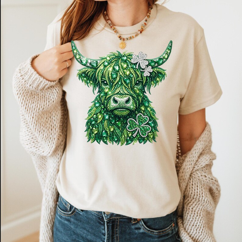 Rhinestone St Patrick's Day Dtf Transfer, Sparkly Highland Cow Ready to ...