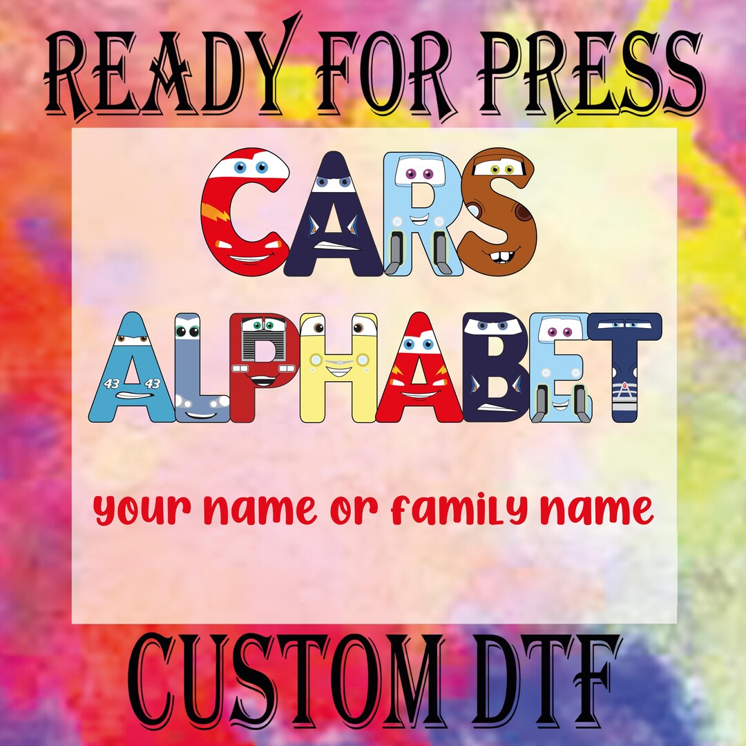 Cars Doodle Alphabet Letters Cliparts Font Dtf Transfer, Personalized ...