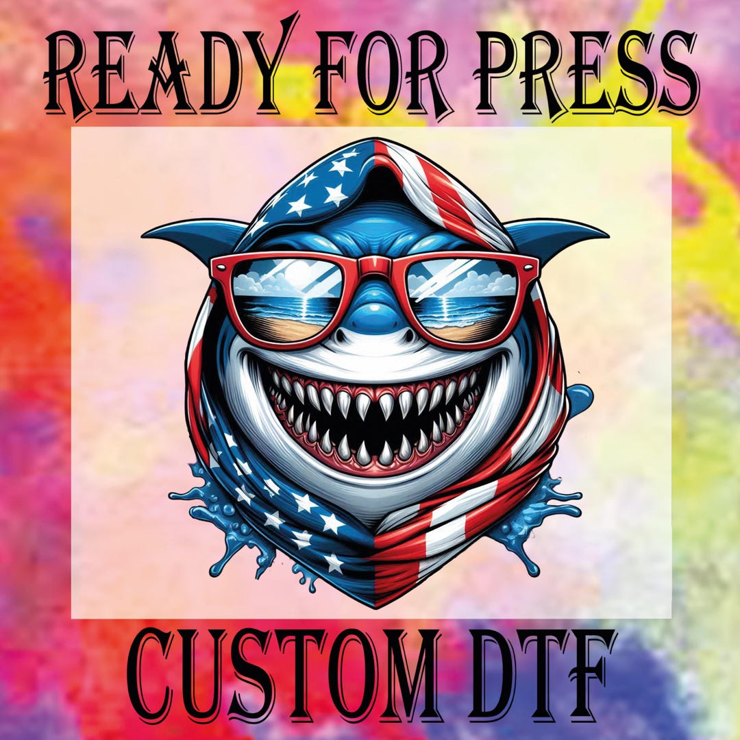 American Flag Shark Ready to Press, 4th of July Dtf Transfer, Patriotic ...