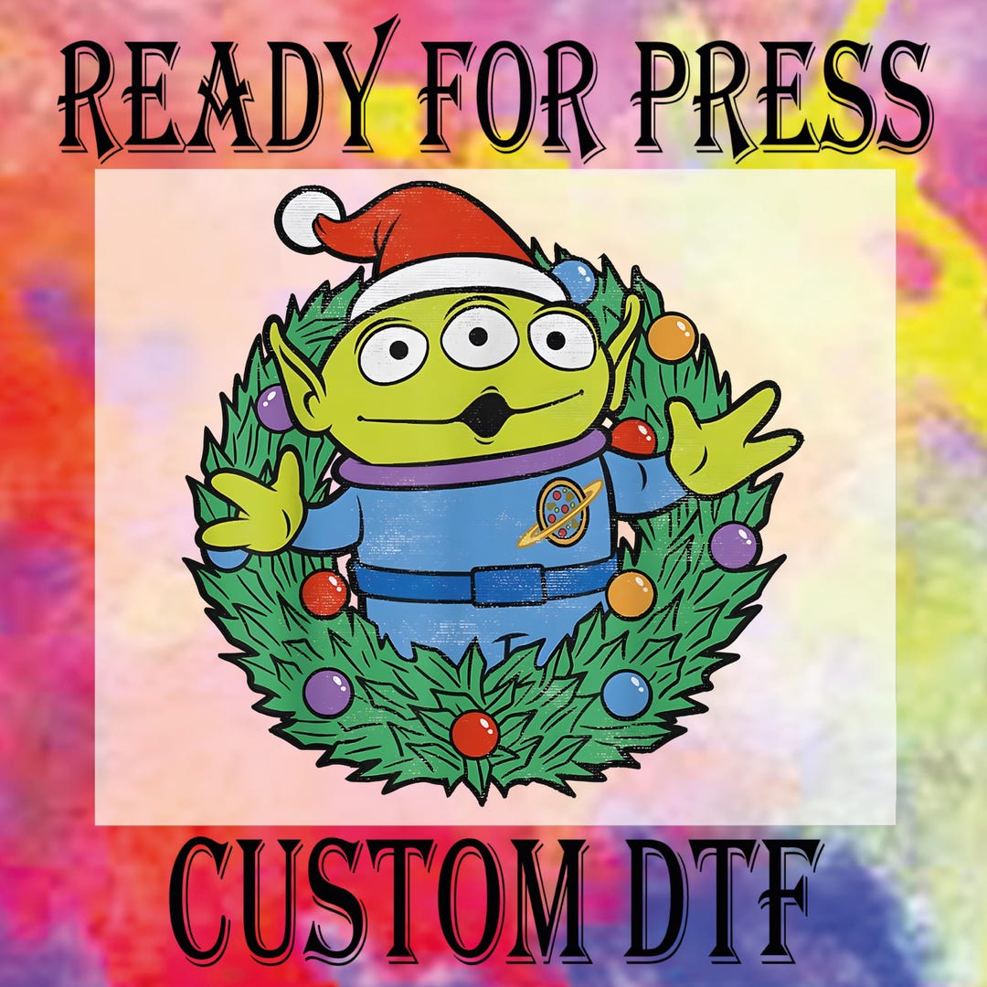 Christmas Green Aliens Ready to Press, Xmas Wreath Dtf Transfer, Aliens ...