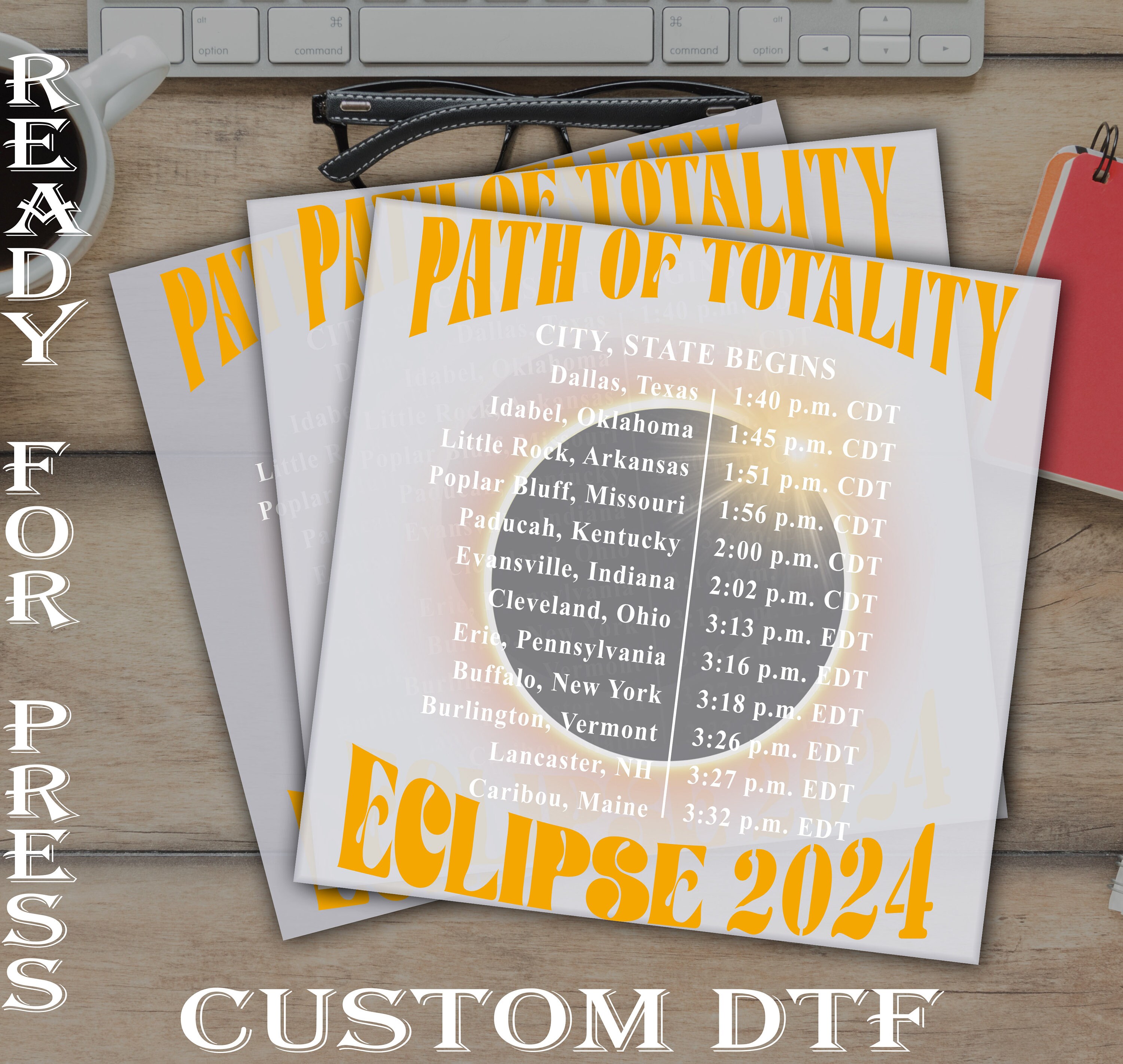 Path of Totality Eclipse 2024 Ready to Press, Solar Eclipse 2024 Dtf Transfer, Custom Dtf ...