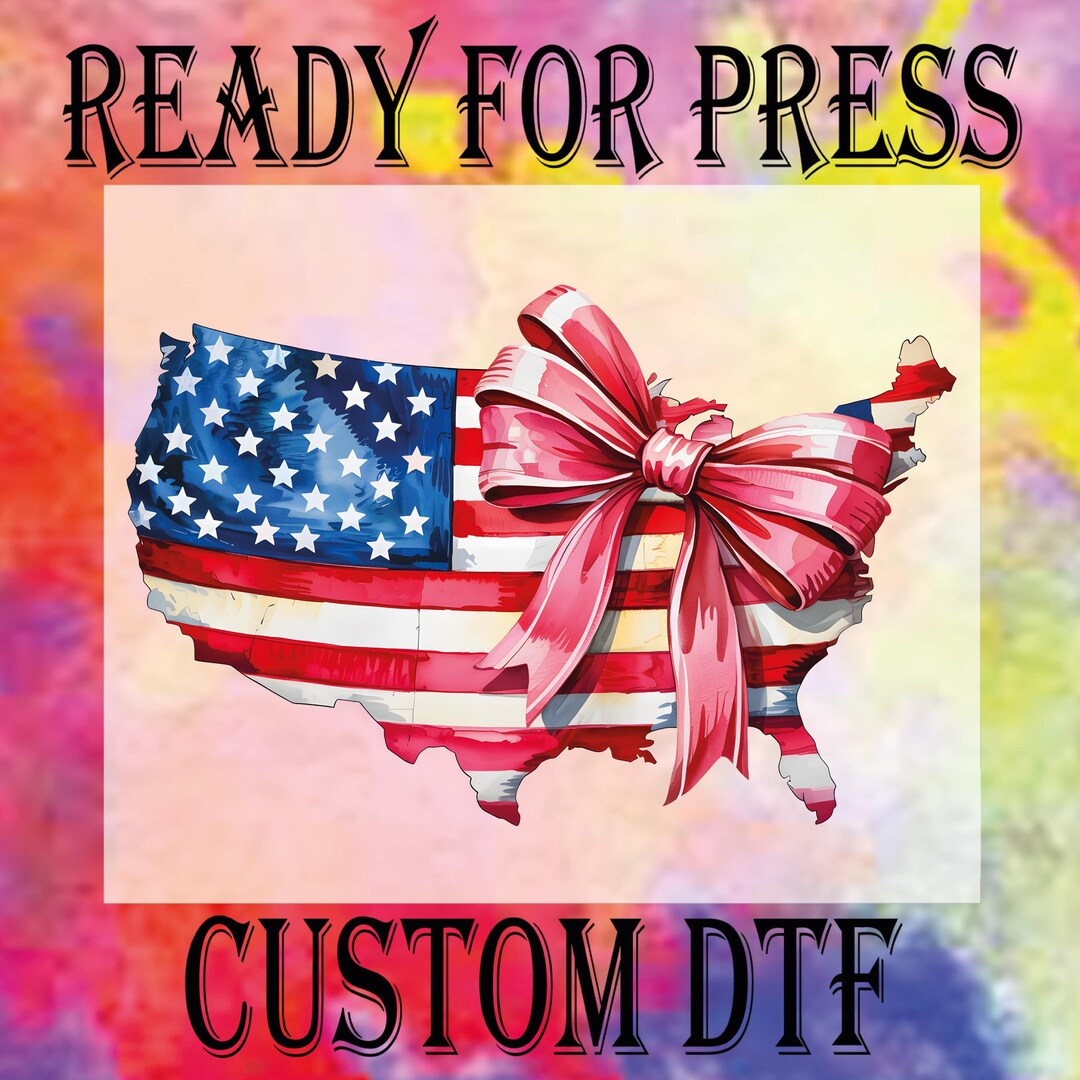 America Map Coquette Bow Dtf, Preppy 4th of July Ready to Press ...