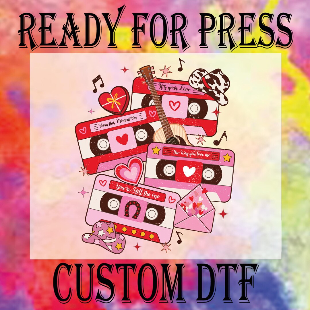 Cassette Tapes Heart Ready to Press, Happy Valentine's Day DTF Transfer ...