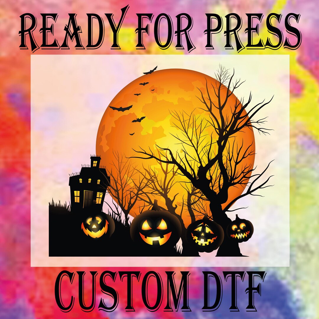 Spooky Halloween Night Dtf, Haunted House Ready to Press, Moon ...