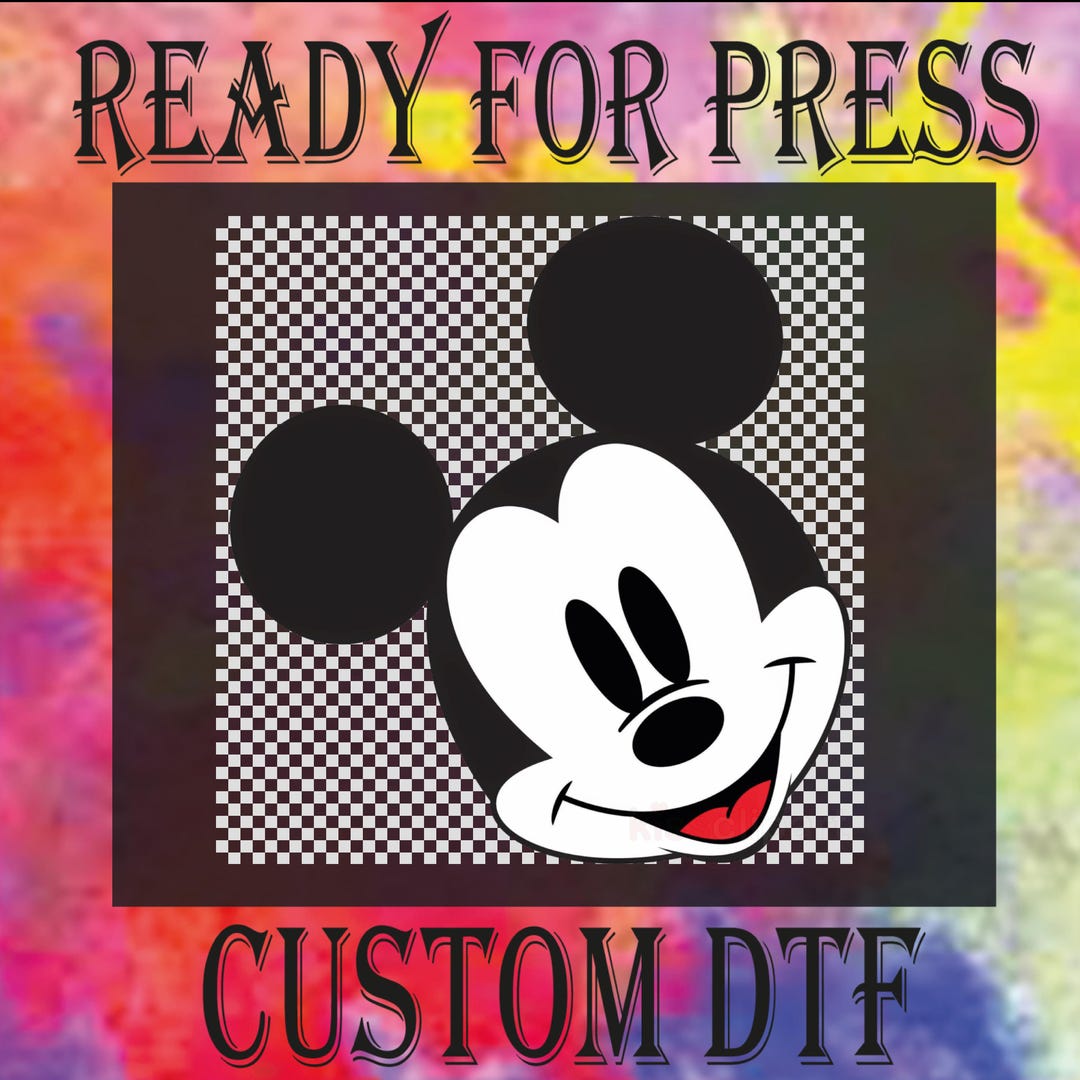 Mickey Mouse Checkered Ready to Press, Mickey Head Dtf Transfer, Mouse ...