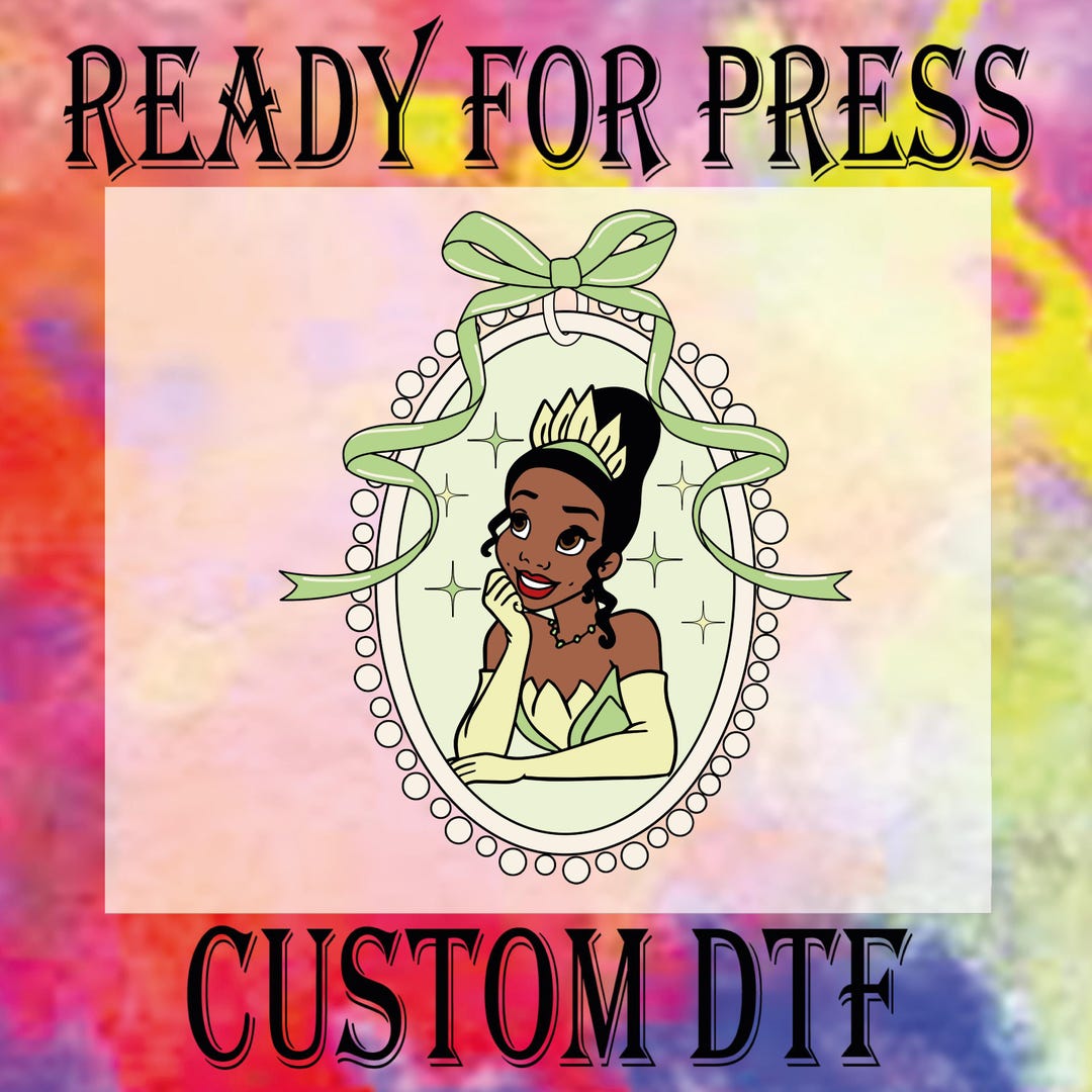 Princess Tiana Ready to Press, Vintage Magical Princess Frame Bow Dtf ...